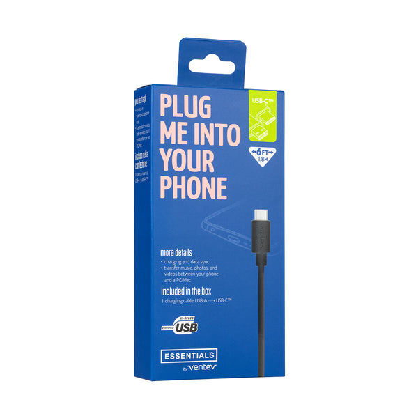 Essentials By Ventev USB A To USB C 2.0 Cable 6Ft - Black – C2 Wireless ...